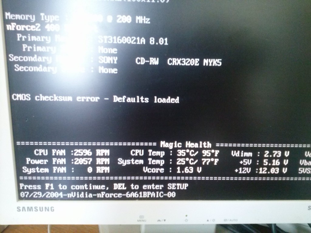 CMOS checksum error Defaults loaded - Chizi